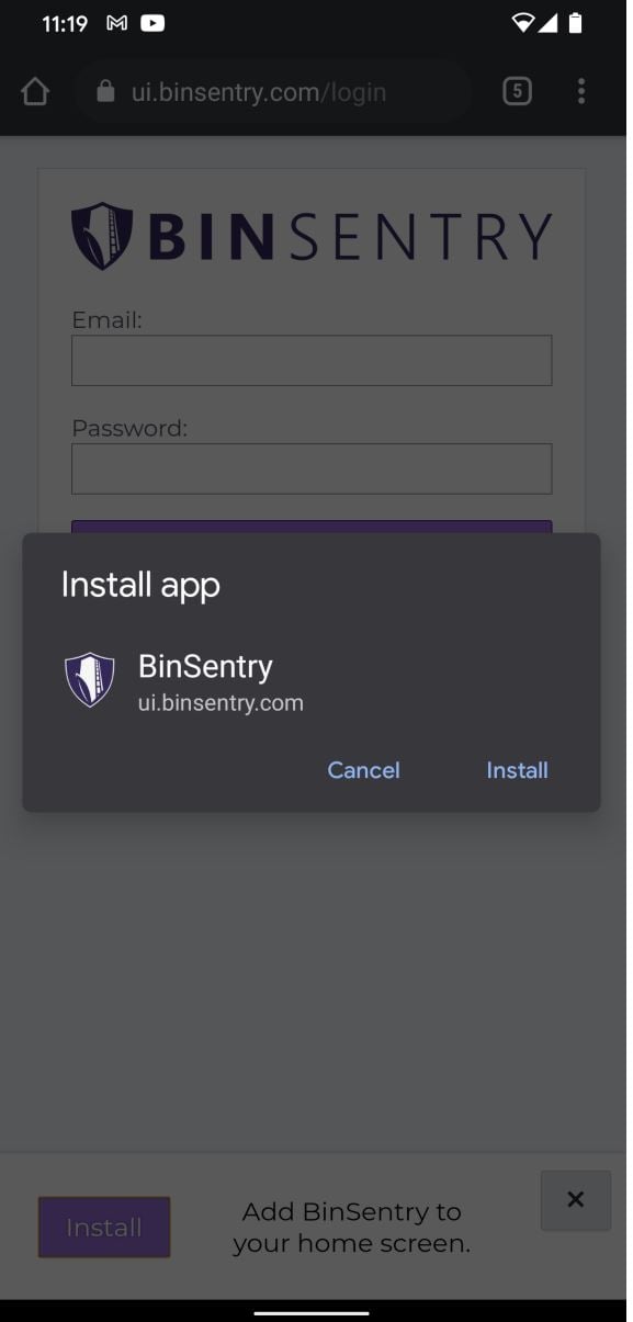 How do I set up BinSentry on my phone?